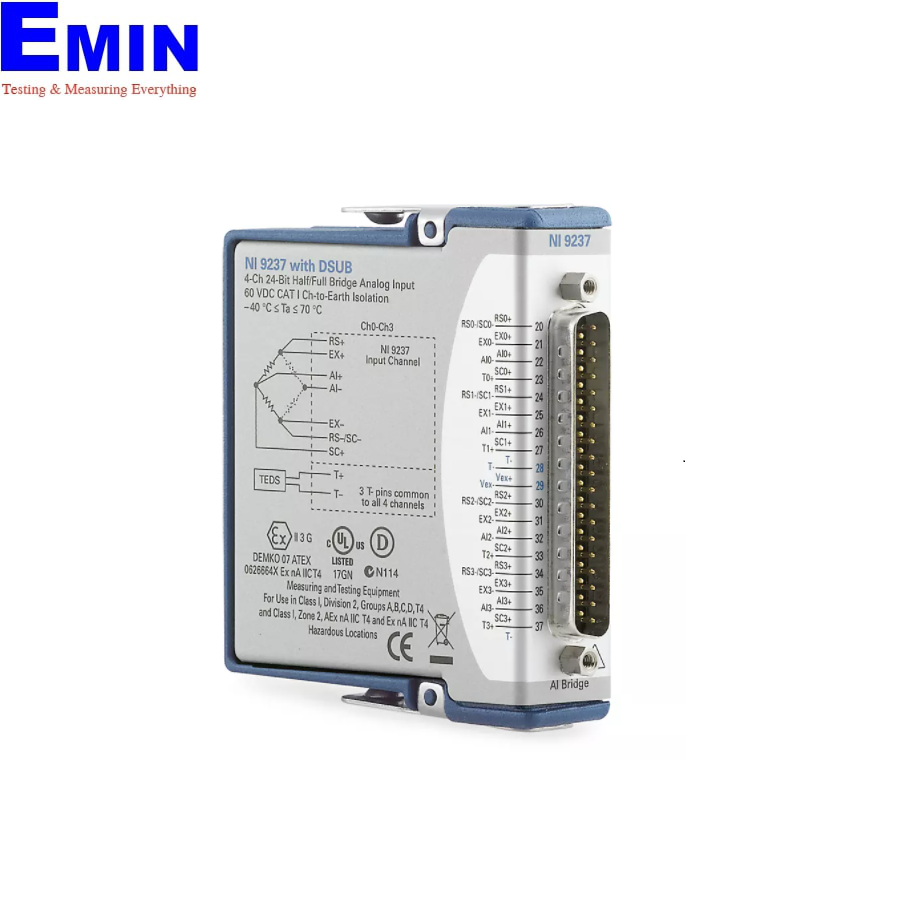 NI NI-9237 C Series Strain/Bridge Input Module (Conformal coated, D-SUB, 4-Channel, ±25 mV/V, 50 ...