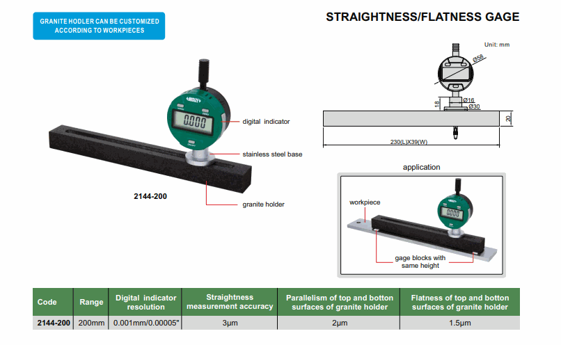 INSIZE 2144-200 Straightness/Flatness Gage (200mm) | EMIN.ASIA